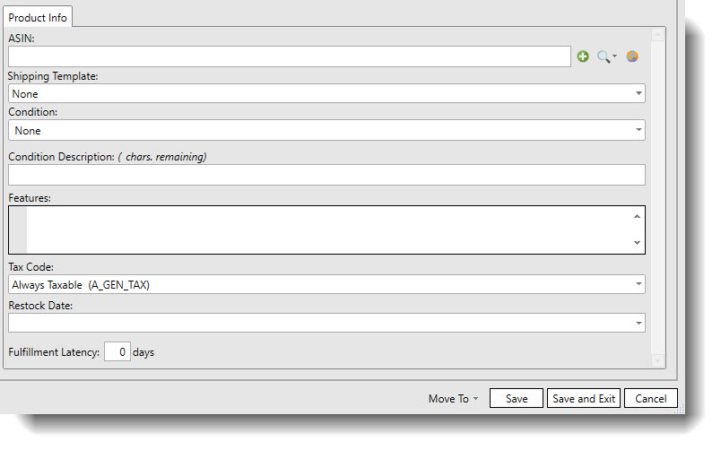 Entering Product Info
