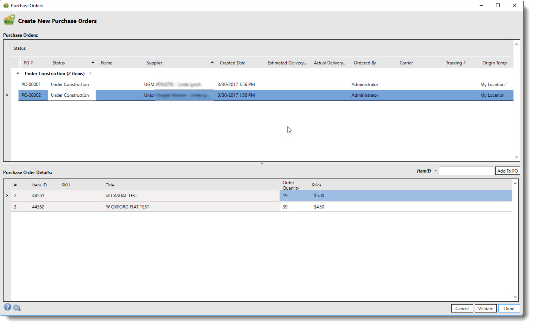Creating Purchase Orders