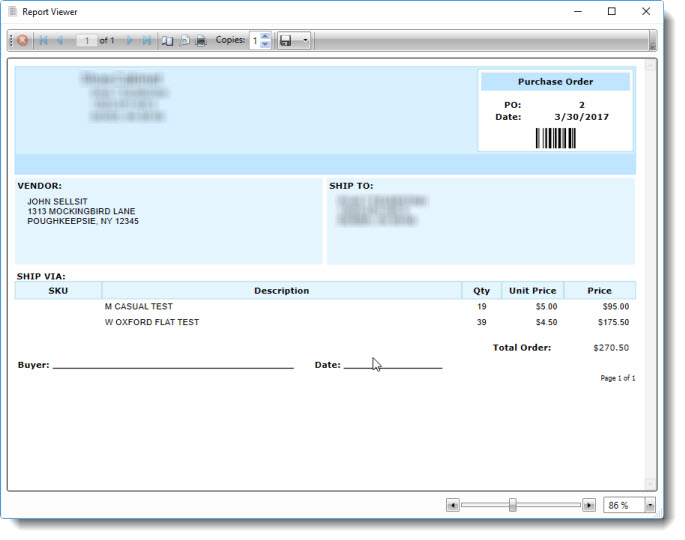 Printing or Emailing Purchase Orders to Suppliers