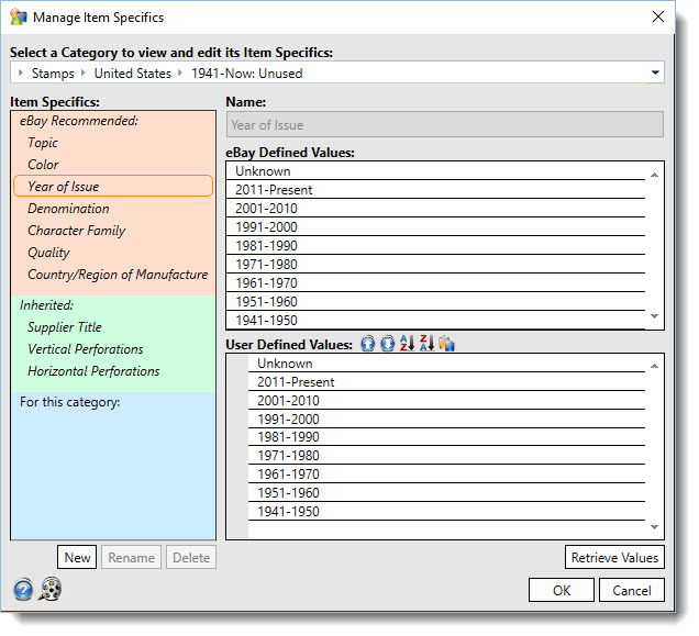Defining Custom Item Specifics