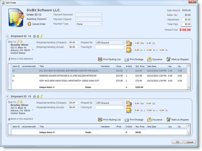 Splitting and Combining Shipments