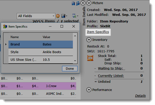 Entering Item Specifics