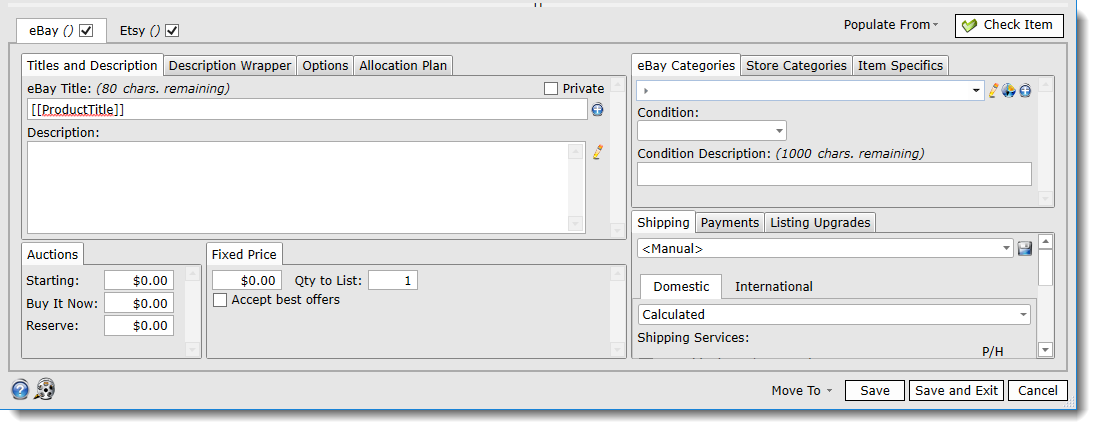 Entering eBay Listing Information
