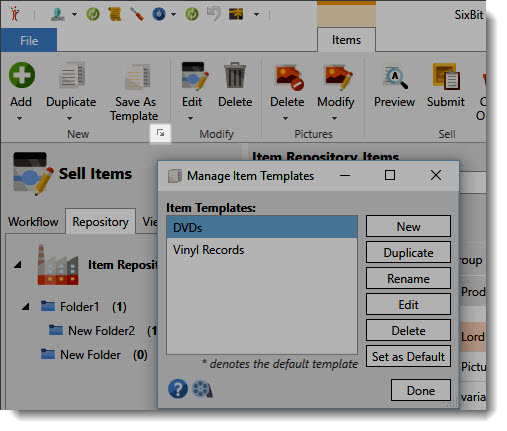 Managing Item Templates