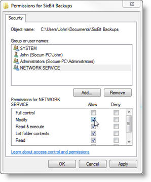 Setting Database Backup Permissions - Knowledgebase - SixBit Software